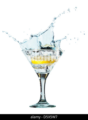 Glass of tasty soda with splash on white background Stock Photo - Alamy