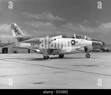 A T-2C Buckeye aircraft from Fighter Squadron 43 (VF-43) clears the end ...
