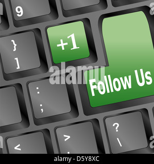 Keyboard with green follow us button Stock Photo - Alamy