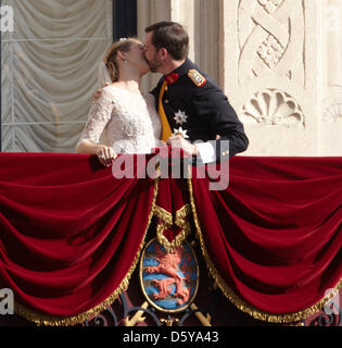 Hereditary Grand Duke of Luxembourg and Hereditary Grand Duchess Stéphanie leaving the Cathedral ...
