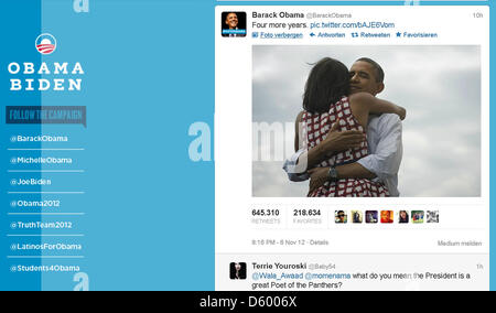 A screenshot shows the Twitter account of US President Barack Obama on ...