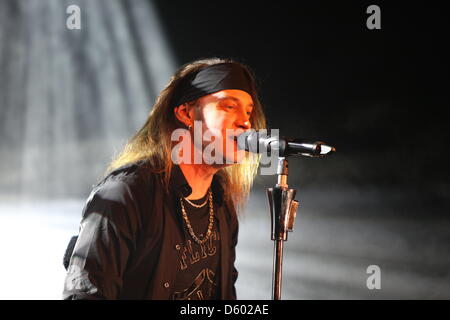 Nic Maeder, lead singer of the Swiss band Gotthard greets fans from ...