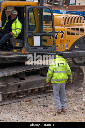worker carrying out final stages of the demolition of the Imax complex ...