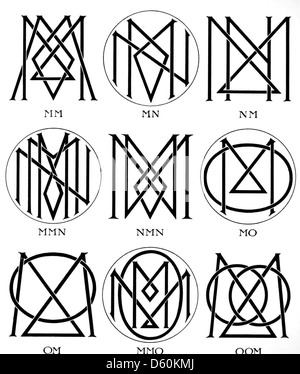 A 1906 illustration featuring various monograms, ciphers, and typefaces ...
