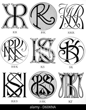 This 1906 design showcases a collection of monograms and ciphers ...
