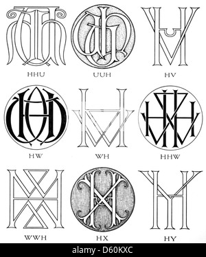 A 1906 typographic work showcasing various monograms and ciphers, these ...