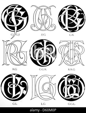 A 1906 typographic work showcasing various monograms and ciphers, these ...