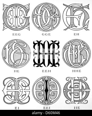 An illustration from 'Monograms & Ciphers' (1906), displaying various ...