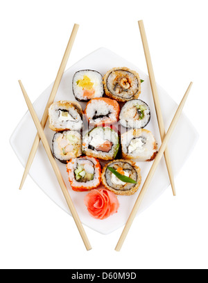 different sushi rolls isolated on black Stock Photo - Alamy