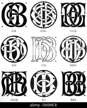 This image features monograms and ciphers from a 1906 typography ...