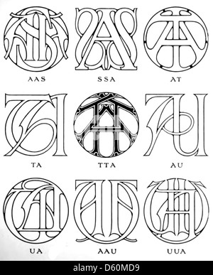 A 1906 typographic work showcasing various monograms and ciphers, these ...