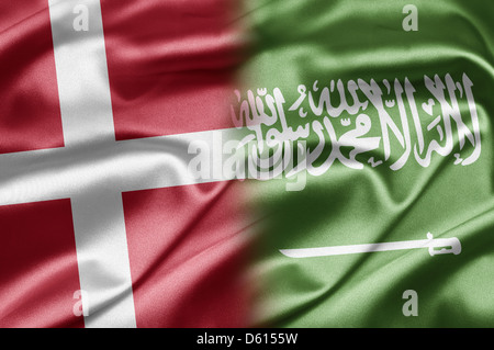 The Kingdom of Denmark National flag with The Kingdom of Saudi Arabia ...