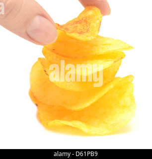 Hand with potato chip Stock Photo - Alamy