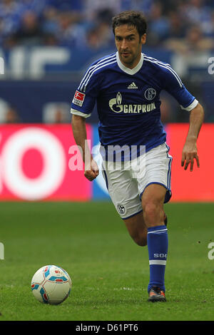 Schlake's Raul plays the ball during the German Bundesliga match ...