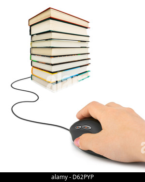 E-learning concept. Computer mouse and books on a white background ...