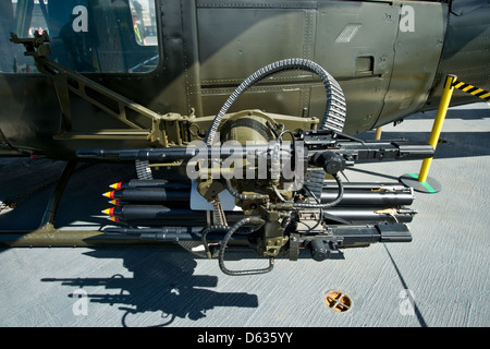 UH-1 Huey Gunship armament on flight deck of the USS Midway aircraft ...
