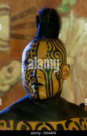 Mayan Dancer Representing Ek Balam (Jaguar), a warrior god, placing ...