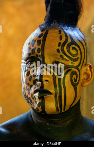 Mayan Dancer Representing Ek Balam (Jaguar), a warrior god, placing ...