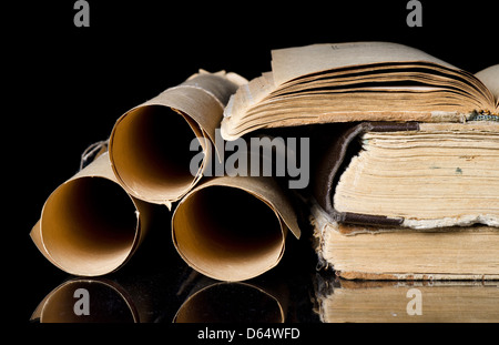 Many ancient scrolls and old books Stock Photo - Alamy