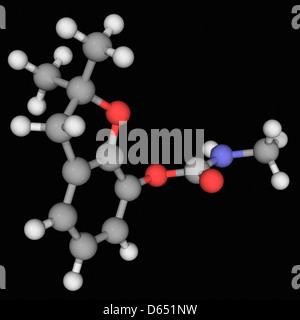 Carbofuran. Molecular model of the carbamate pesticide carbofuran (C12 ...