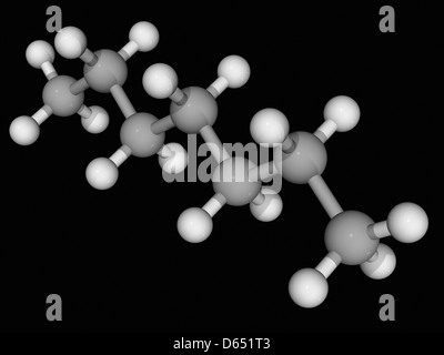 Heptane. Molecular model of the straight-chain alkane heptane (C7.H16 ...