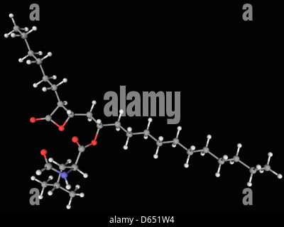 Orlistat obesity drug, chemical structure. Conventional skeletal ...