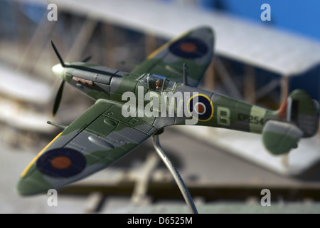 spitfire flying model plane stand dust blue wall Stock Photo: 55432800 ...
