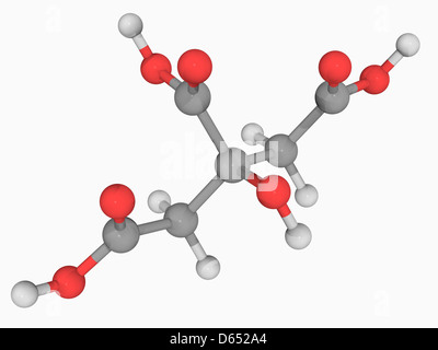 Citric acid. Molecular model of citric acid (C6.H8.O7), a weak organic ...