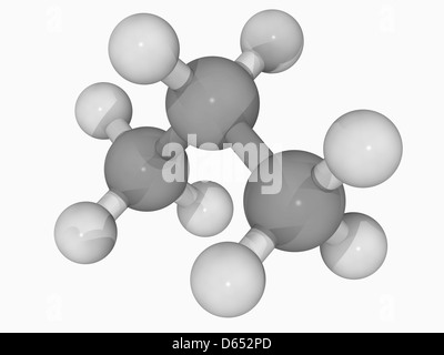 Propane fuel molecule, molecular model. Atoms are represented as ...