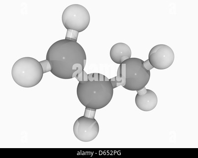 Propene, also propylene, ball-and-stick model, molecular and chemical ...