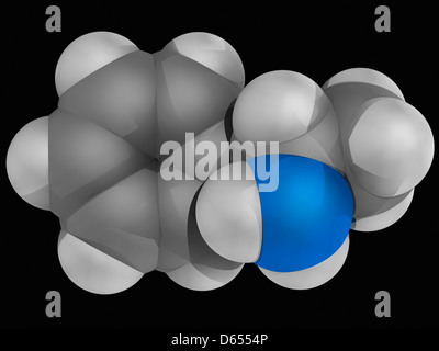 Amphetamine stimulant molecule, chemical structure. Atoms are ...