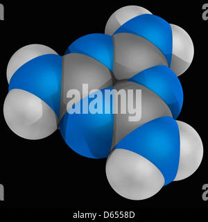 Melamine. Molecular model of the organic compound melamine (C3.H6.N6 ...