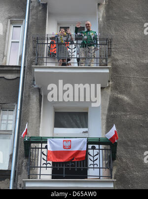 Polish flags decorate a balcony in Gdansk, Poland, 15 June 2012. The ...