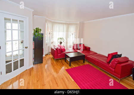 Country Estate living room with red patterned curtains Stock Photo - Alamy