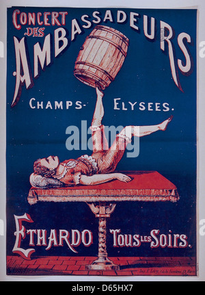 A vintage French advertisement poster showcasing comedians, clowns, and ...