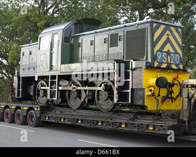 Vintage "Teddy bear" diesel locomotive on the back of a low loader at ...