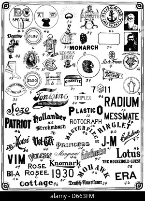This image showcases vintage advertisements, logos, and trademarks ...