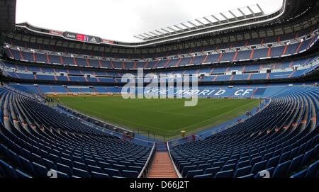 A view of the pitch of the Bernabeu stadium is pictured during a tour ...