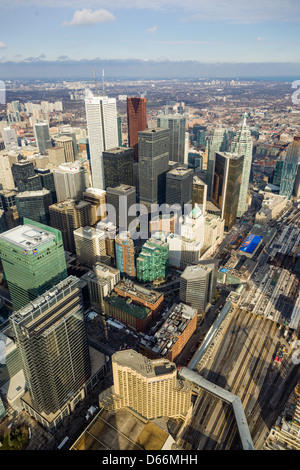 Aerial view of Toronto Financial District at sunset, Ontario, Canada ...