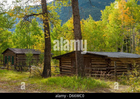 Cabins with autumn foliage, Vicksburg ghost town, Sawatch Mountains ...