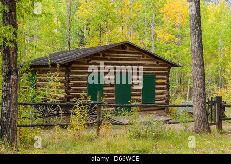 Cabin with autumn foliage, Vicksburg ghost town, Sawatch Mountains ...
