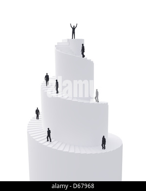 Tiny people climbing a spiral tower Stock Photo - Alamy