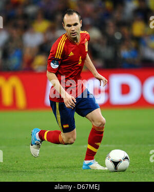 Spain's Andres Iniesta controls the ball during the UEFA EURO 2012 ...