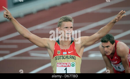 Pascal Behrenbruch of Germany celebrates after winning the decathlon of ...