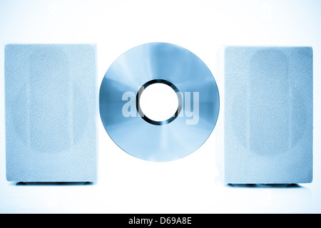Compact Disk, Speakers color processed blue Stock Photo - Alamy