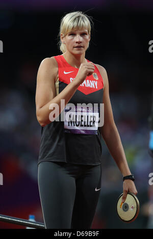 Nadine Mueller of Germany reacts during the Women's Discus Throw final ...