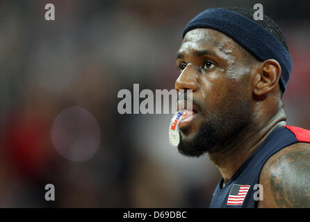 LeBron James of the United States with his teeth protector is pictured ...