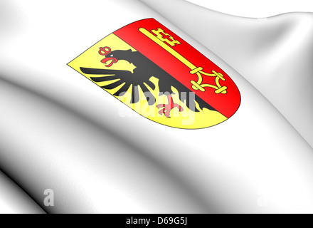Geneva city, Switzerland. Flag with coat of arms mounted on old Stock ...
