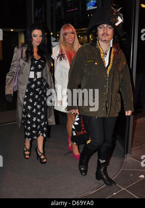Adam Ant, with his backing singers, Georgina Baillie and Georgina Leahy ...