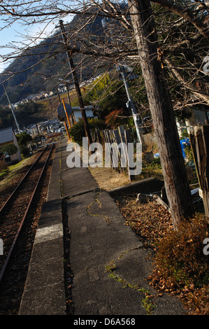 This image features the Kabe Line, a railway in North Hiroshima, Japan ...